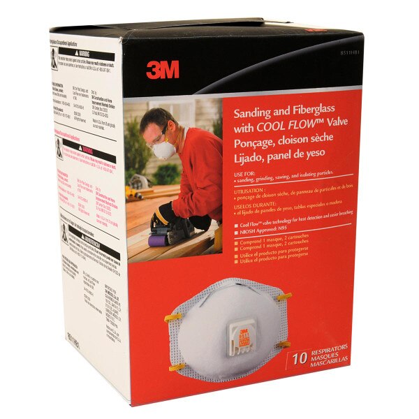 3M Sanding & Fiberglass N95 Respirator Mask with Cool Flow Valve, 10 ...