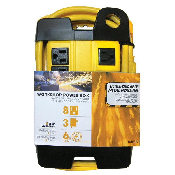 8 Outlet Black Metal Shop Box W/ 6' Cord & Cord Wrap | City Mill