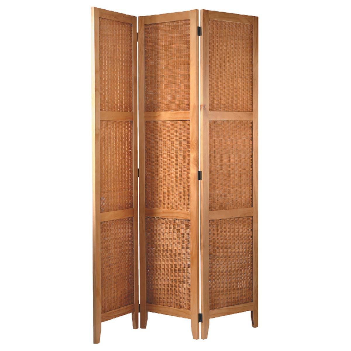 3-Panel Folding Shoji Screen, Wicker Panels, Dark Brown Finish | City Mill