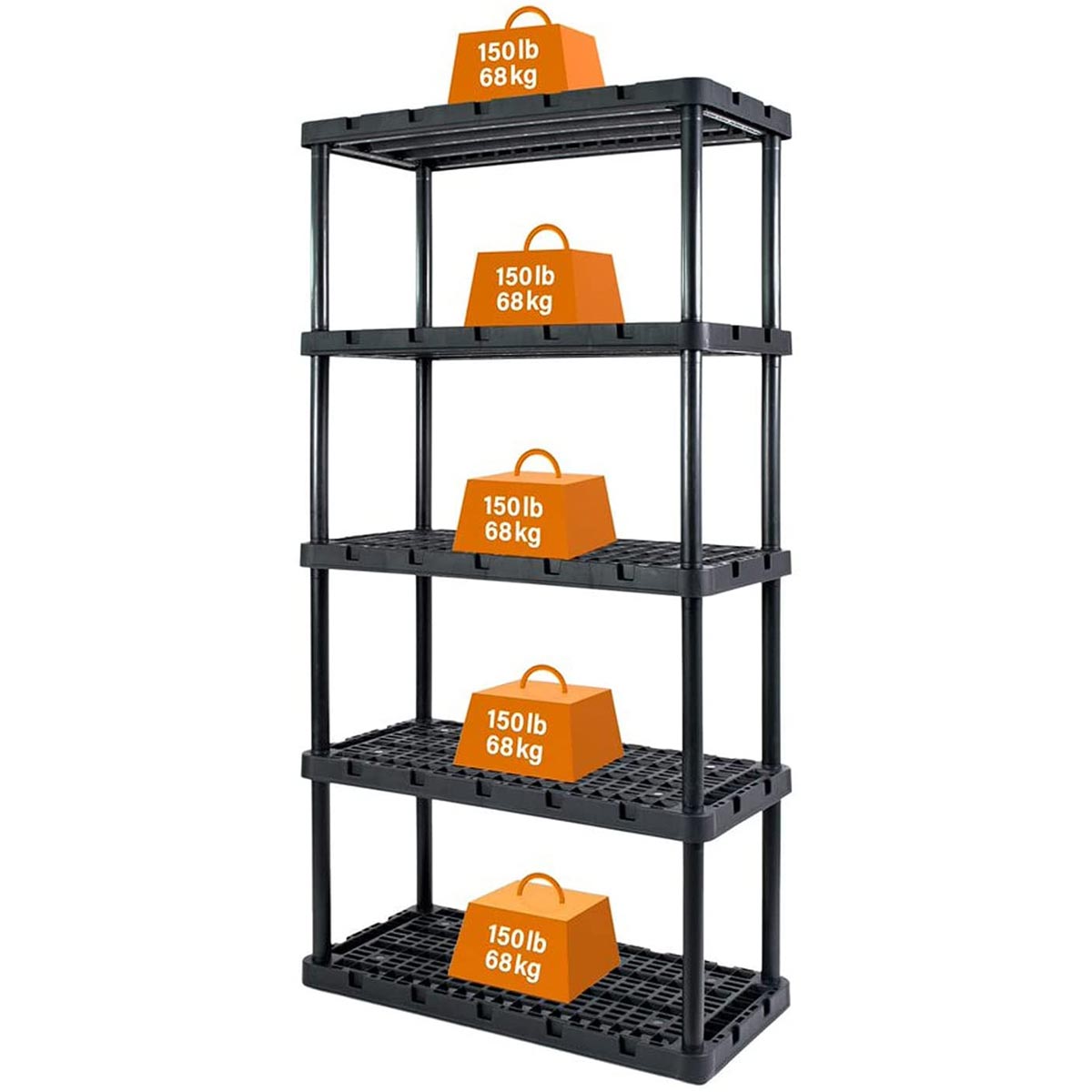 Knect A Shelf 72 in. x 36 in. x 18 in. 5 Shelf Heavy Duty Resin Shelving Unit Black