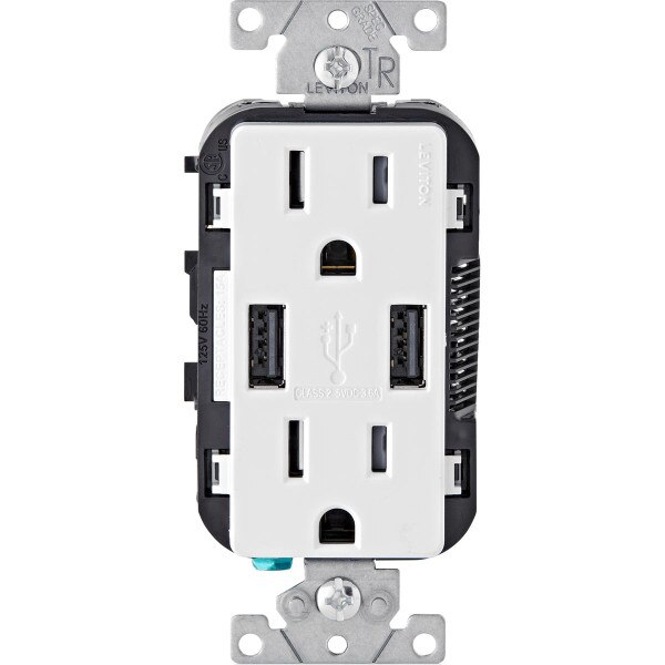Leviton 15 Amp Decora Tamper Resistant Duplex Outlet with Type A USB ...