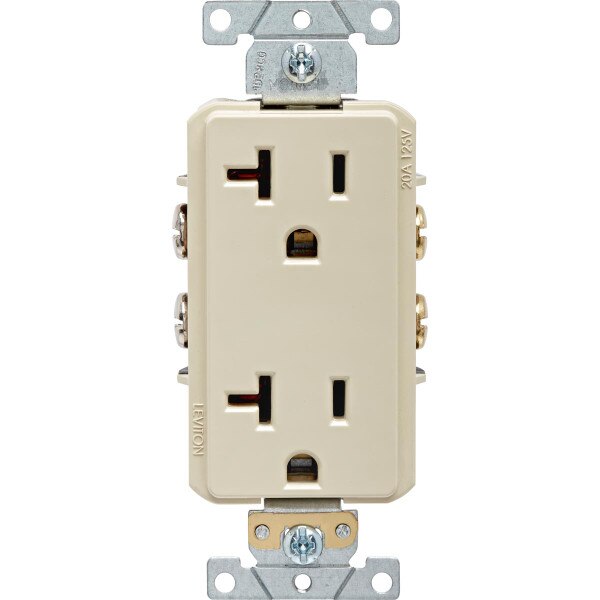 Leviton Decora Plus 20 Amp Industrial Grade Duplex Outlet, Ivory | City ...