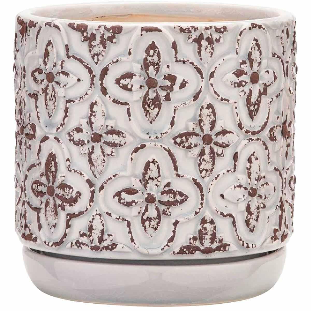 Southern Patio FRENCH RUSTIC White 6 in. Diameter Round Ceramic Planter ...