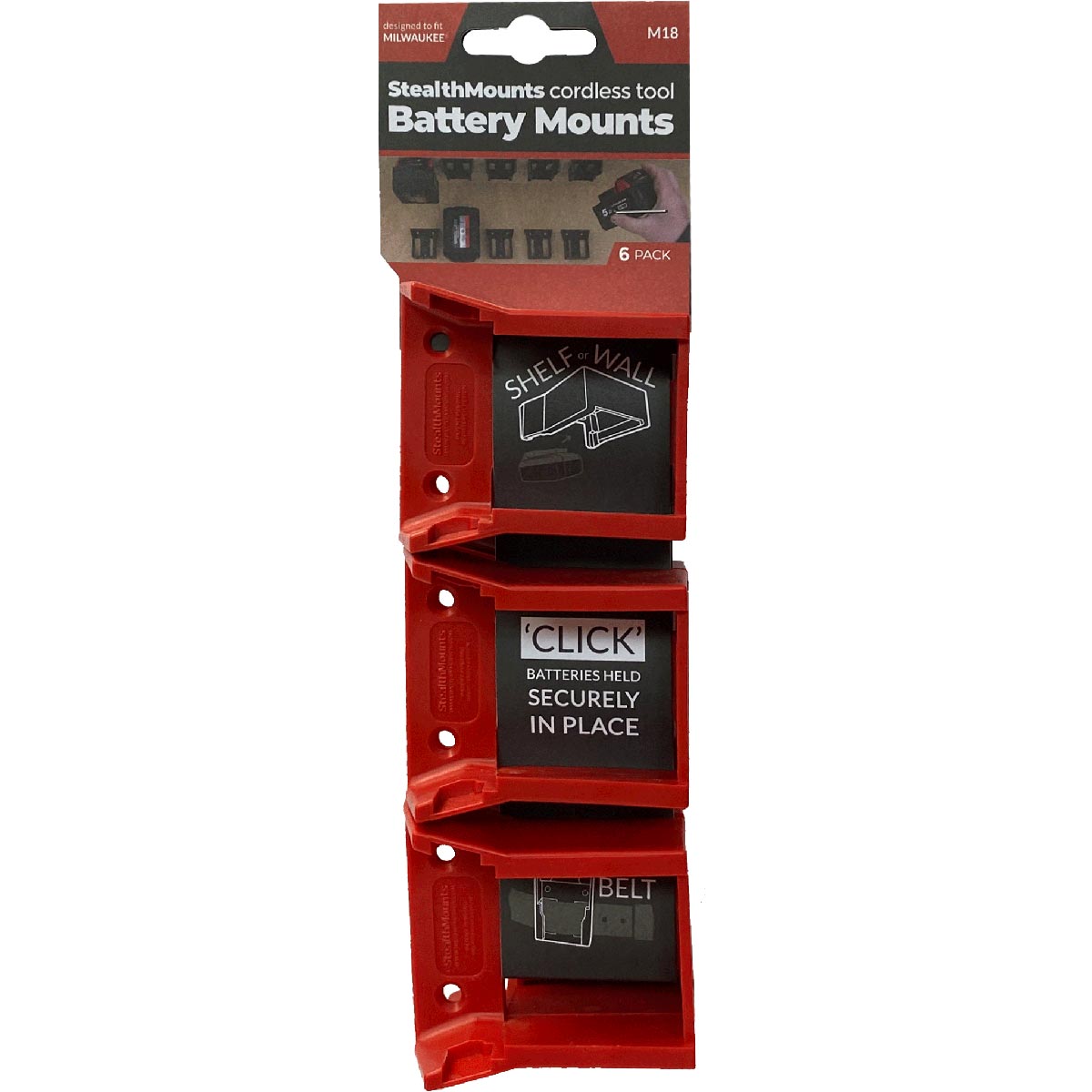 StealthMounts 6-Pack Red Milwaukee M18 Battery Mounts | City Mill