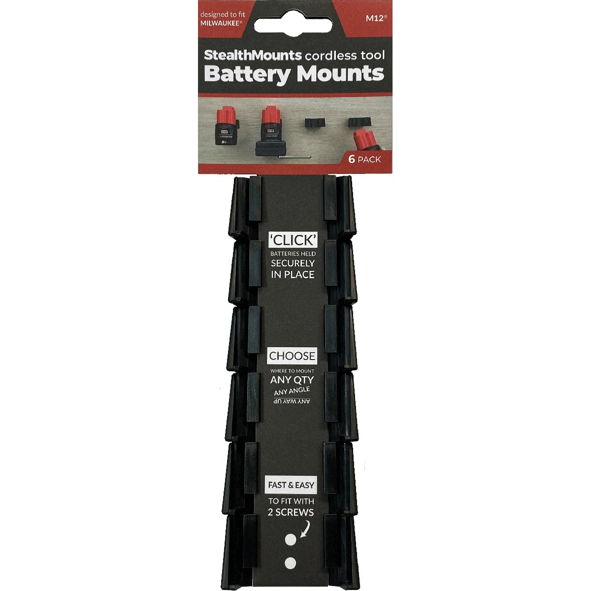 StealthMounts 6-Pack Black Milwaukee M12 Battery Mounts | City Mill