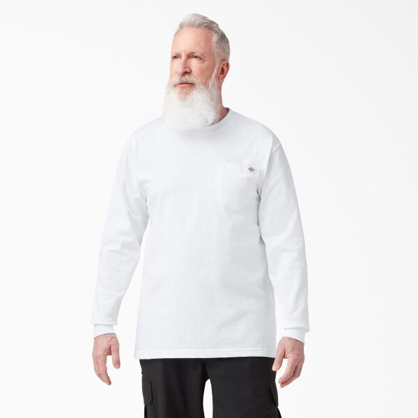 Dickies Large White Heavyweight Long Sleeve Pocket T Shirt City Mill