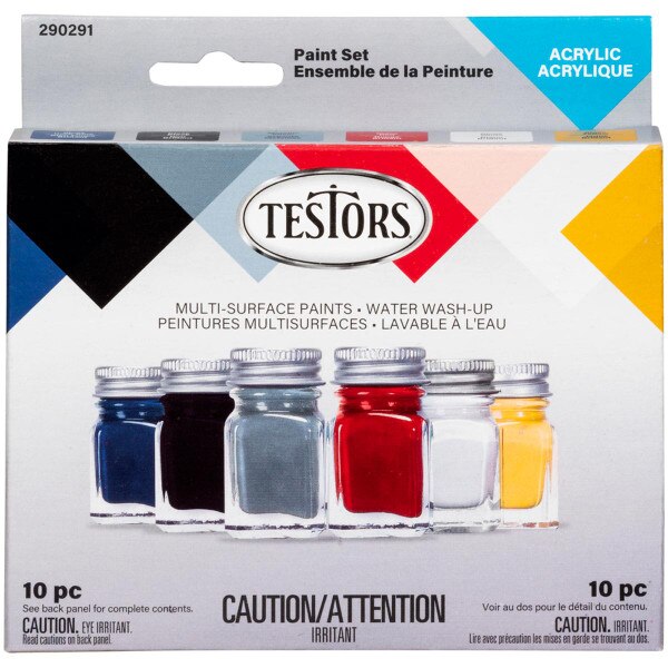 Testors 10-Piece Primary Colors Acrylic Hobby Paint Set with 6 Colors ...