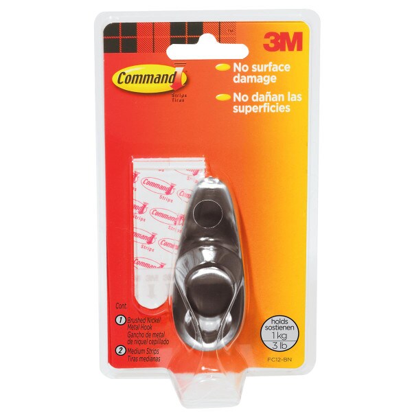 Medium Brushed Nickel Classic Metal Hook And Command Adhesive City Mill