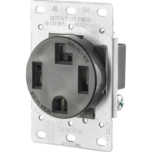 Leviton 30 Amp 4 conductor Flush Mount Shallow Single Outlet, Black ...