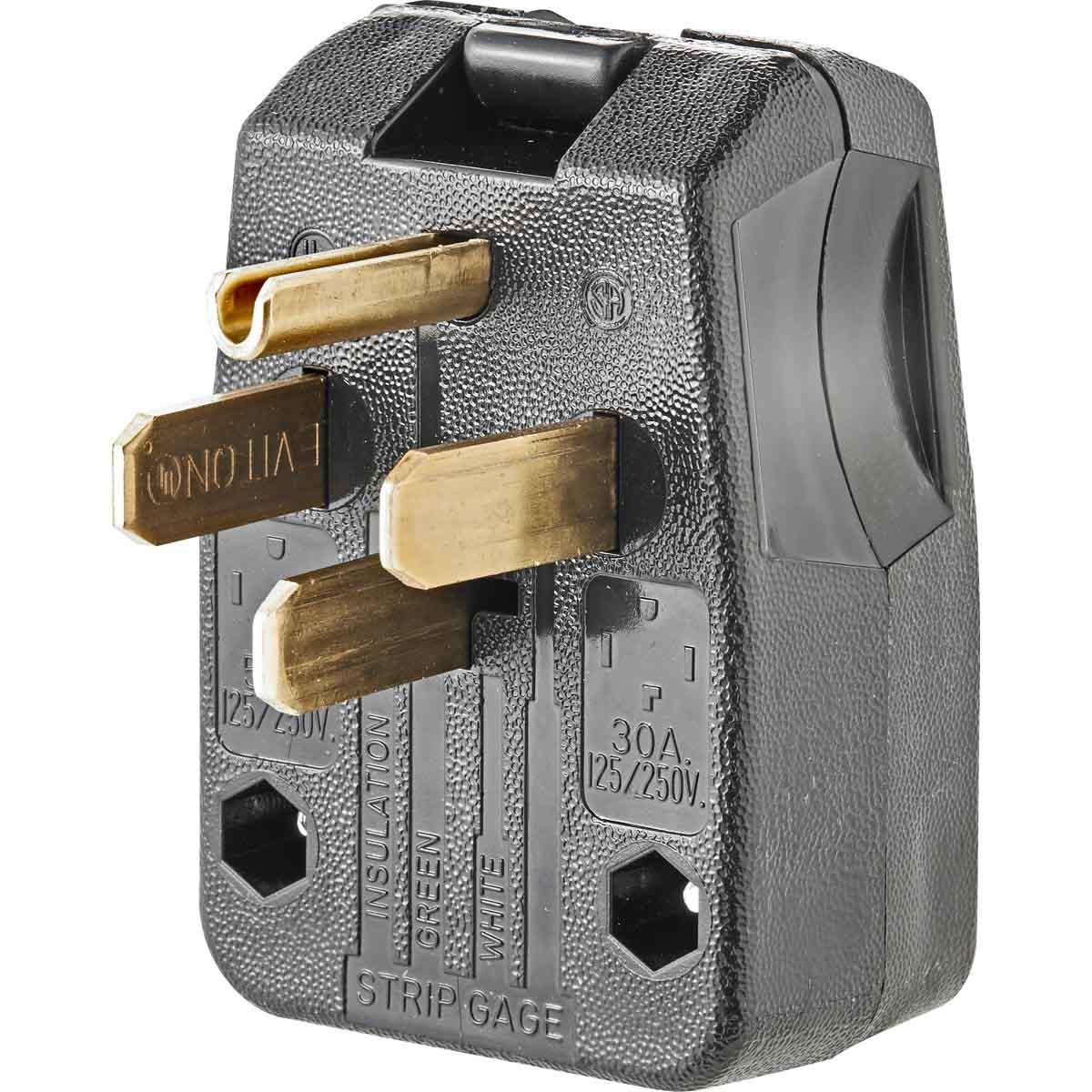 Leviton 30/50 Amp 2-Pole Grounded Straight Blade Angle Plug, Black ...
