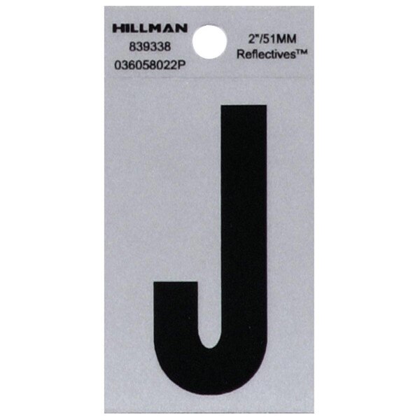 2 in. Black and Silver Reflective Adhesive Letter J, Square Cut Mylar ...