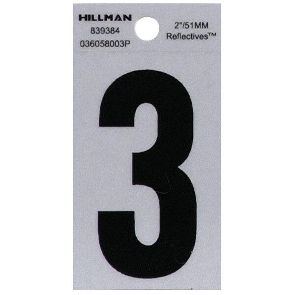 2 in. Black and Silver Reflective Adhesive Number 3, Square Cut Mylar ...